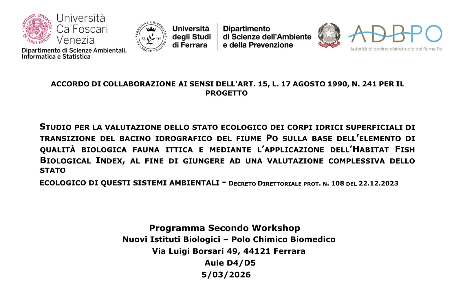 Workshop EQB Fauna Ittica — Scienze dell'Ambiente e della Prevenzione